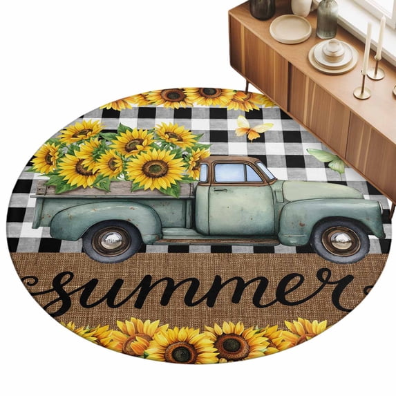 3.3ft Round Rug Sunflowers Truck Area Rugs for Living Room Bedroom ...