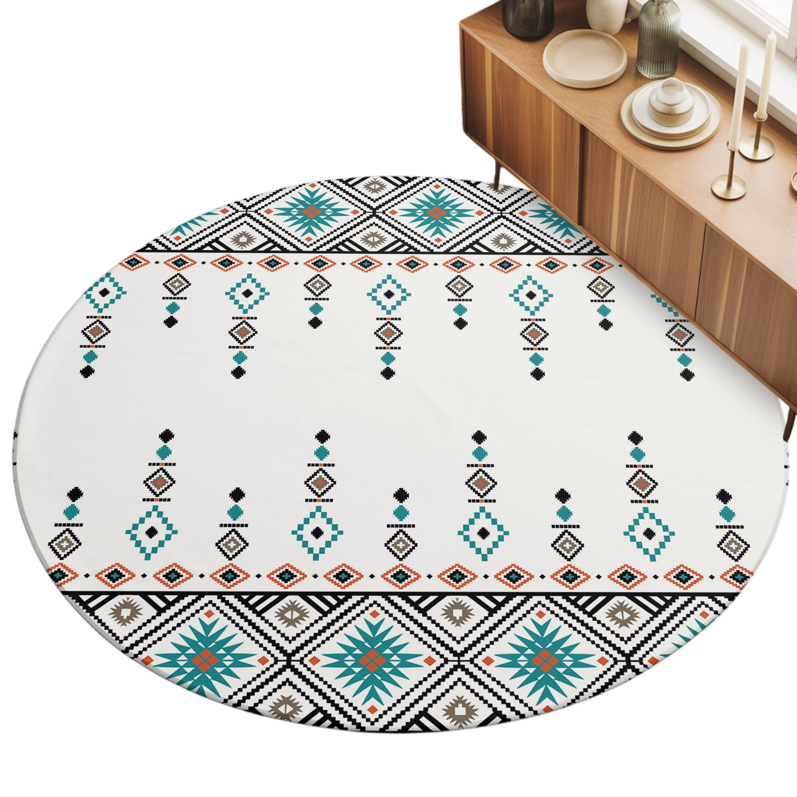 3.3ft Round Rug Teal Black Boho Area Rugs for Living Room Bedroom ...