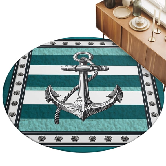 3.3ft Round Rug Teal Blue Anchor Area Rugs for Living Room Bedroom ...