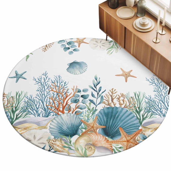 3.3ft Round Rug Teal Blue Coastal Area Rugs for Living Room Bedroom ...