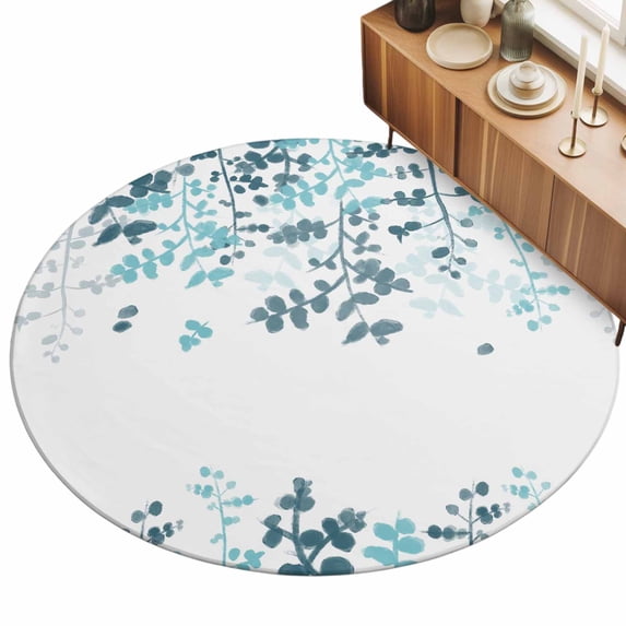 3.3ft Round Rug Teal Blue Leaves Area Rugs for Living Room Bedroom ...