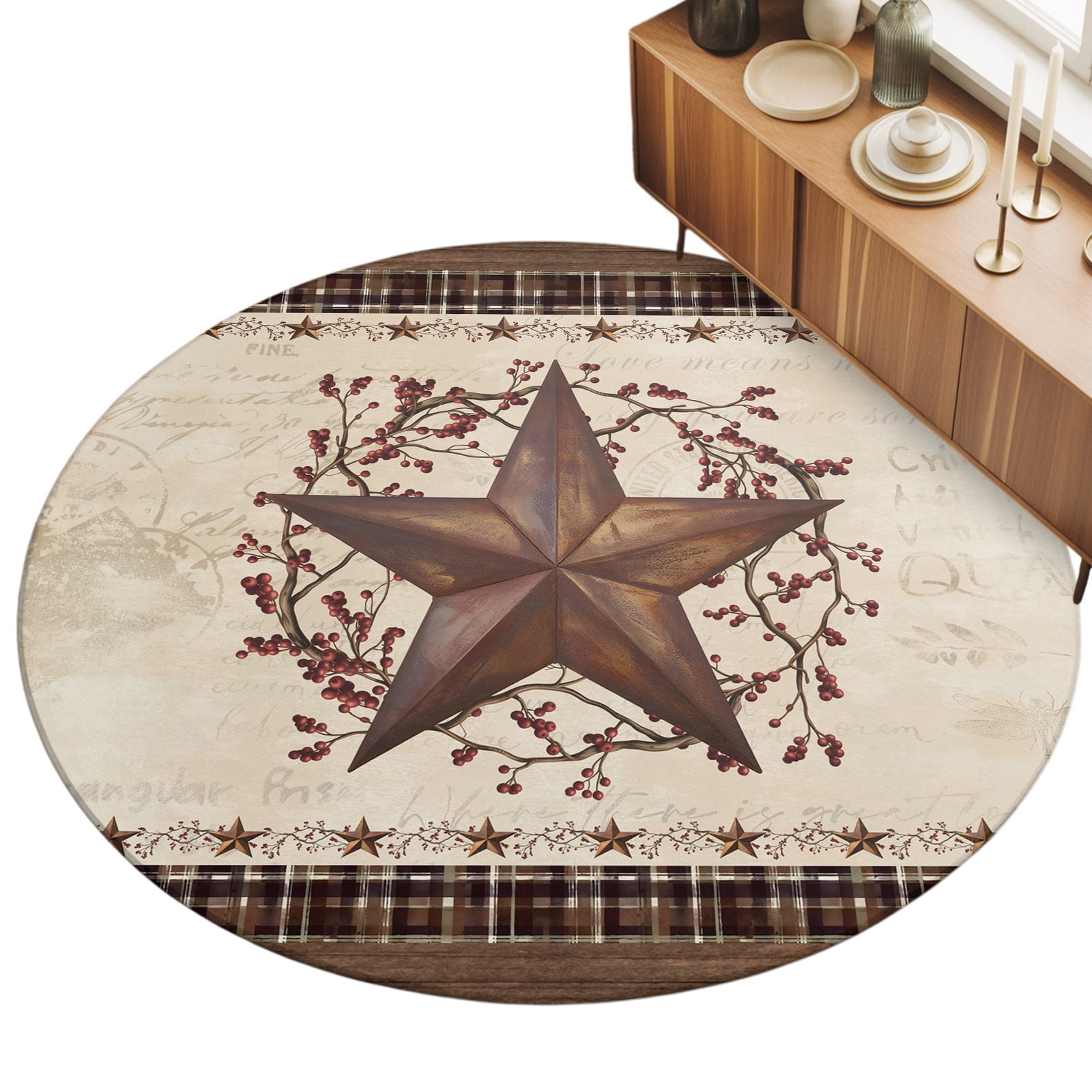 3.3ft Round Rug Texas Star Vintage Area Rugs for Living Room Bedroom ...