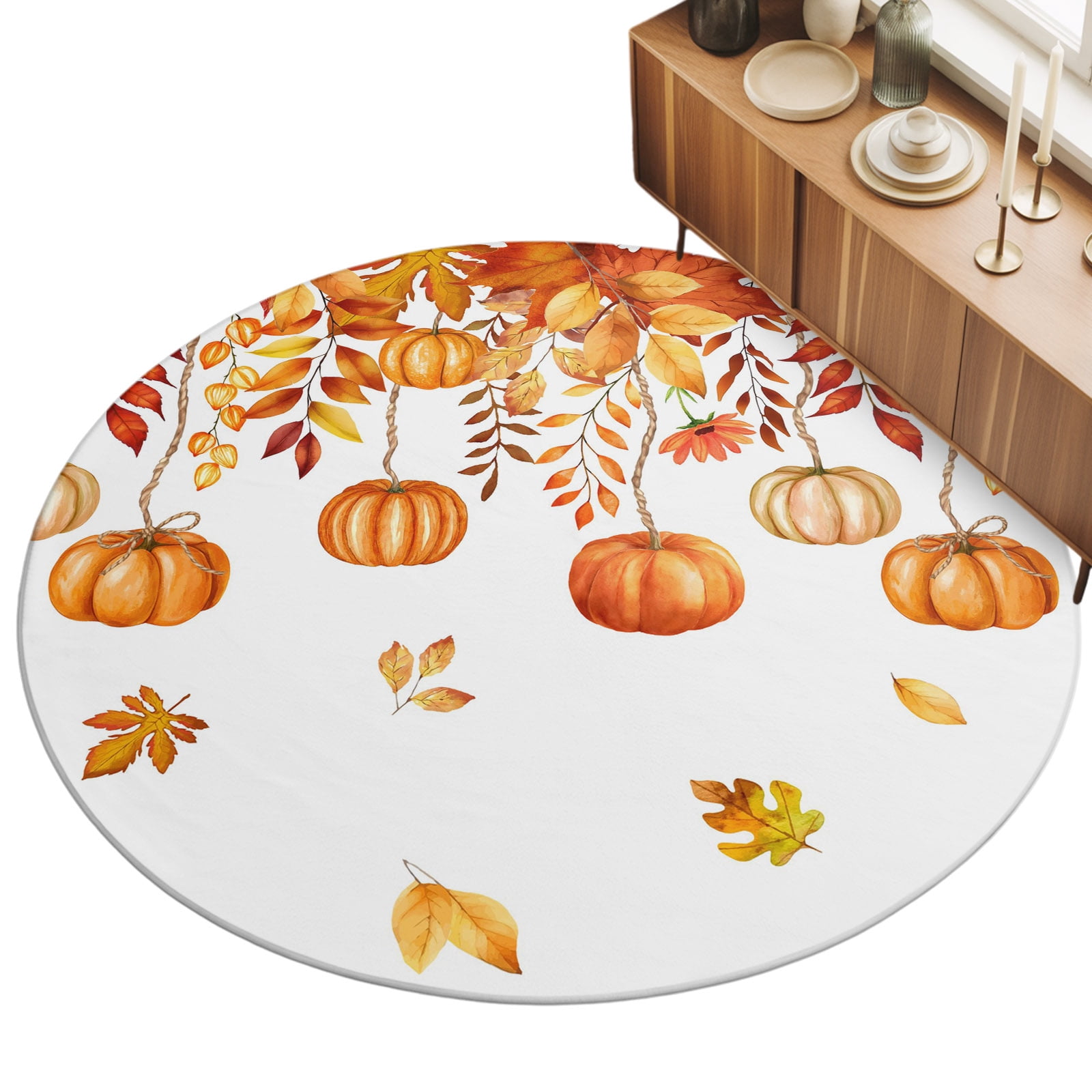 3.3ft Round Rug Thanksgiving Fall Pumpkins Area Rugs for Living Room ...