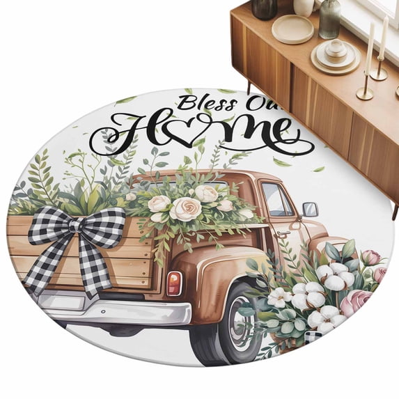 3.3ft Round Rug Truck Spring Floral Area Rugs for Living Room Bedroom ...