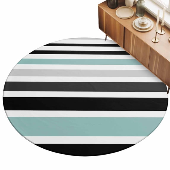 3.3ft Round Rug Turquoise Black Stripe Area Rugs for Living Room ...