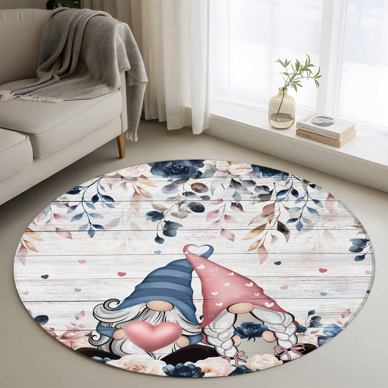 3.3ft Round Rug, Valentine's Day Non-Skid Rubber Backing Large Area ...