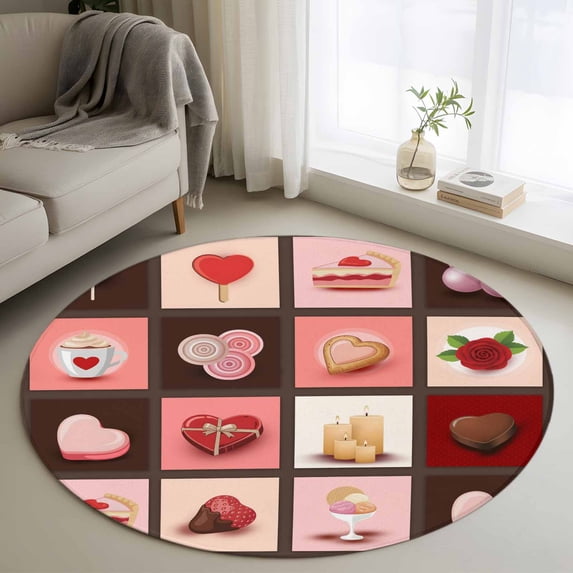 3.3ft Round Rug, Valentine's Day Non-Skid Rubber Backing Large Area ...