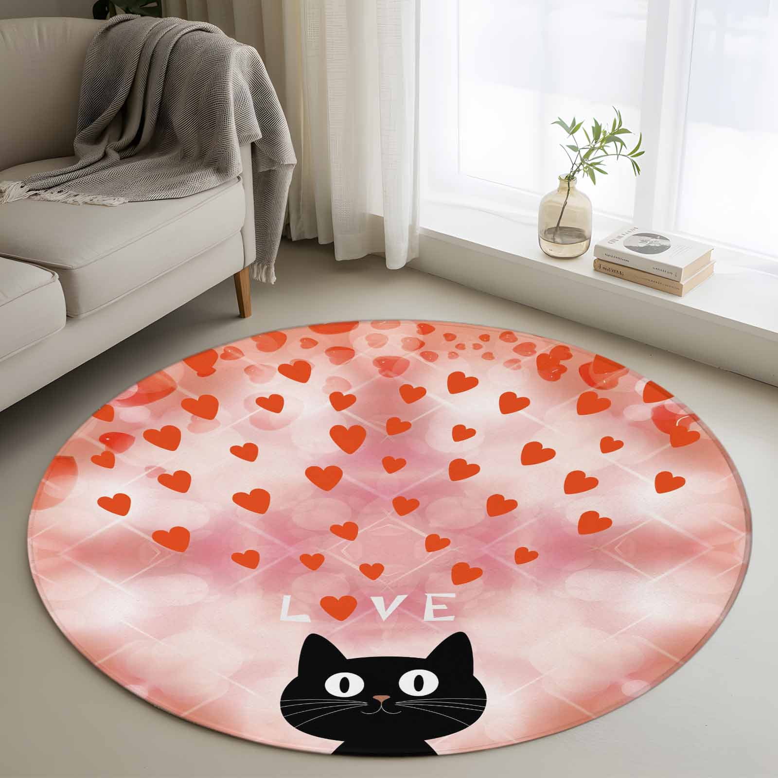 3.3ft Round Rug, Valentine's Day Non-Skid Rubber Backing Large Area ...