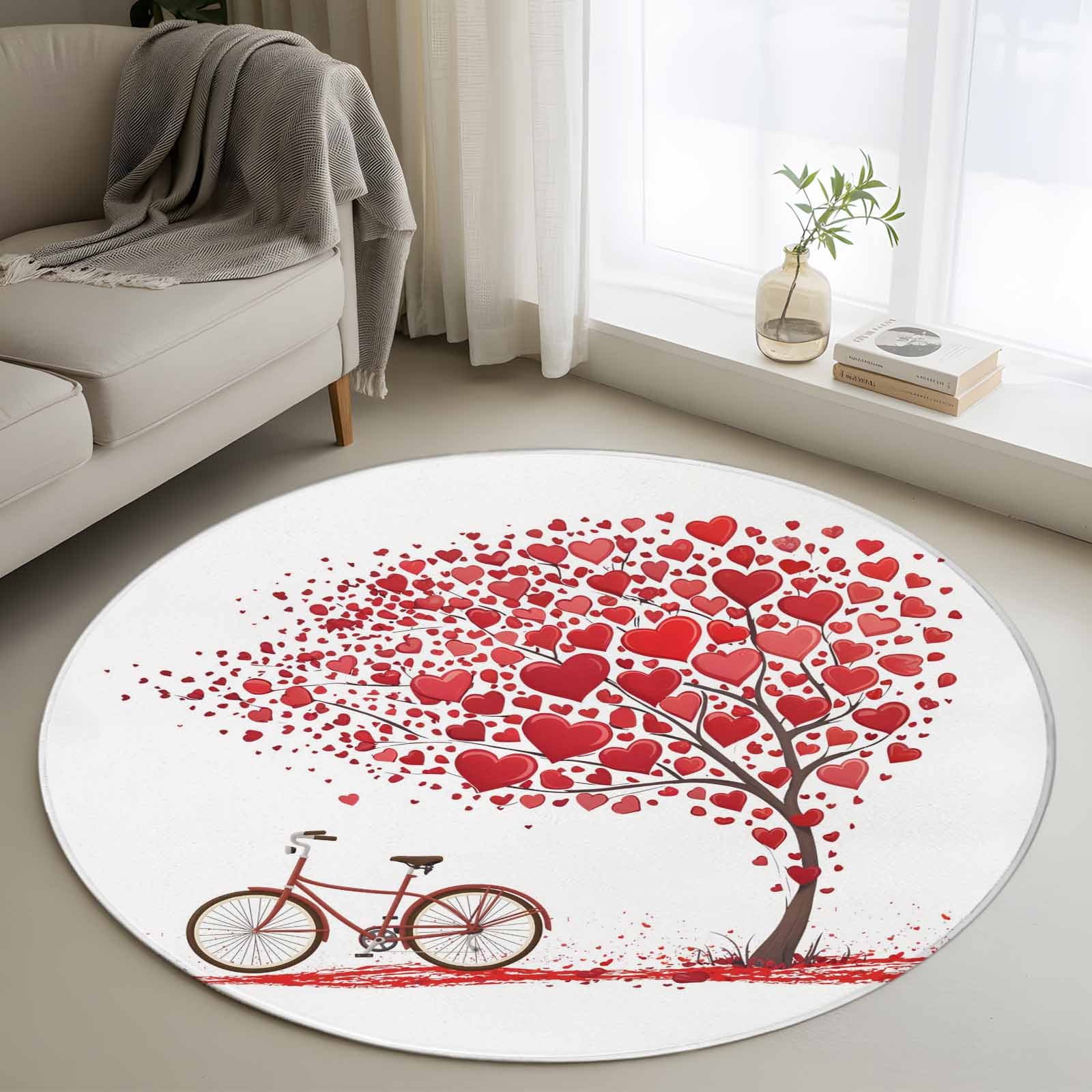 3.3ft Round Rug, Valentine's Day Non-Skid Rubber Backing Large Area Rugs - Living Room Bedroom ...