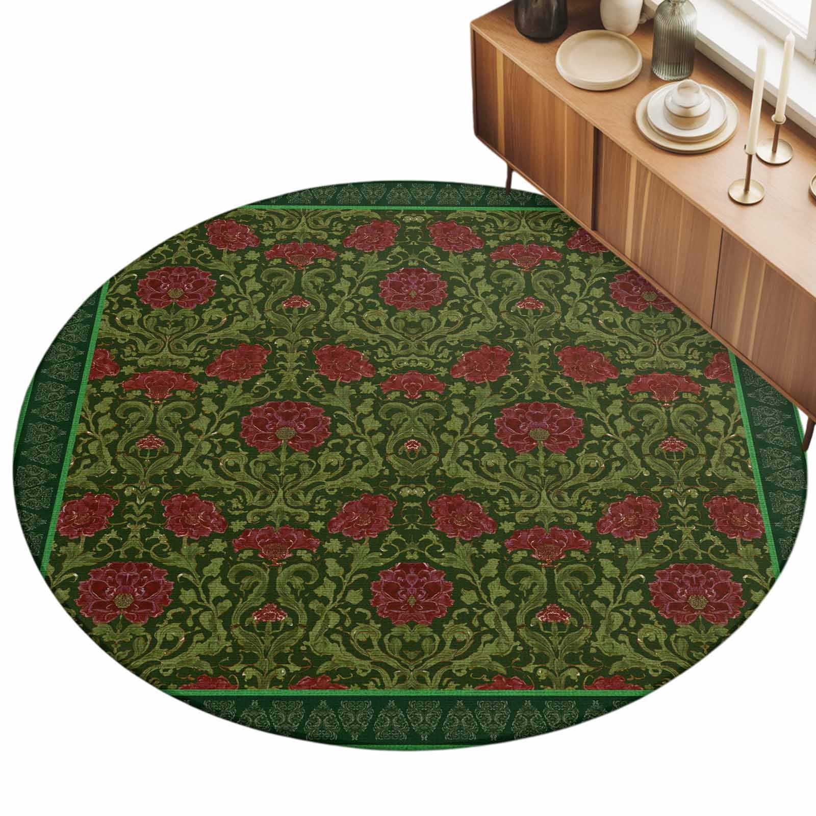 3.3ft Round Rug Vintage Red Roses Area Rugs for Living Room Bedroom ...