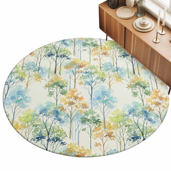 3.3ft Round Rug Watercolor Forest Colorful Area Rugs for Living Room ...