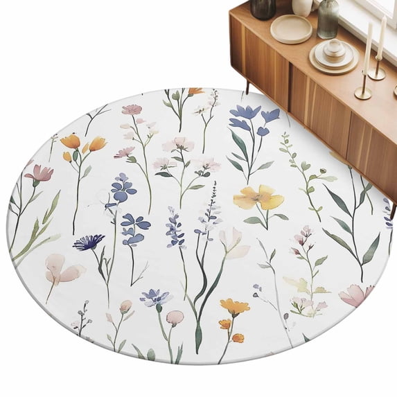 3.3ft Round Rug Watercolor Wildflowers Area Rugs for Living Room ...