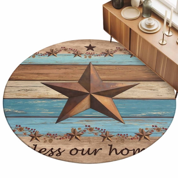 3.3ft Round Rug Western Texas Star Retro Area Rugs for Living Room ...