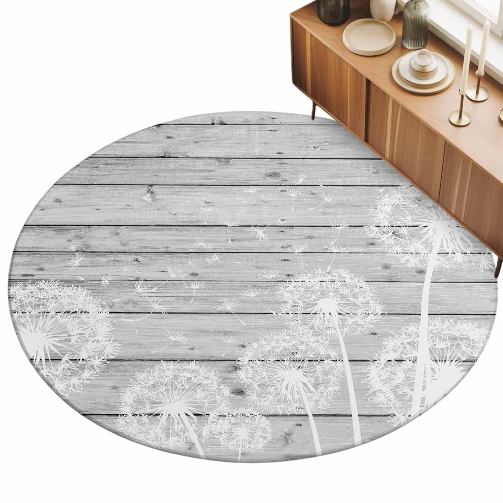 3.3ft Round Rug White Dandelion Area Rugs for Living Room Bedroom ...