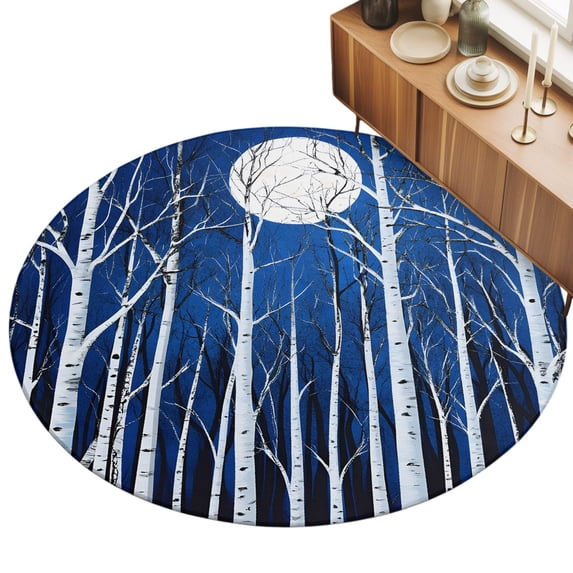 3.3ft Round Rug White Tree Forest Area Rugs for Living Room Bedroom ...