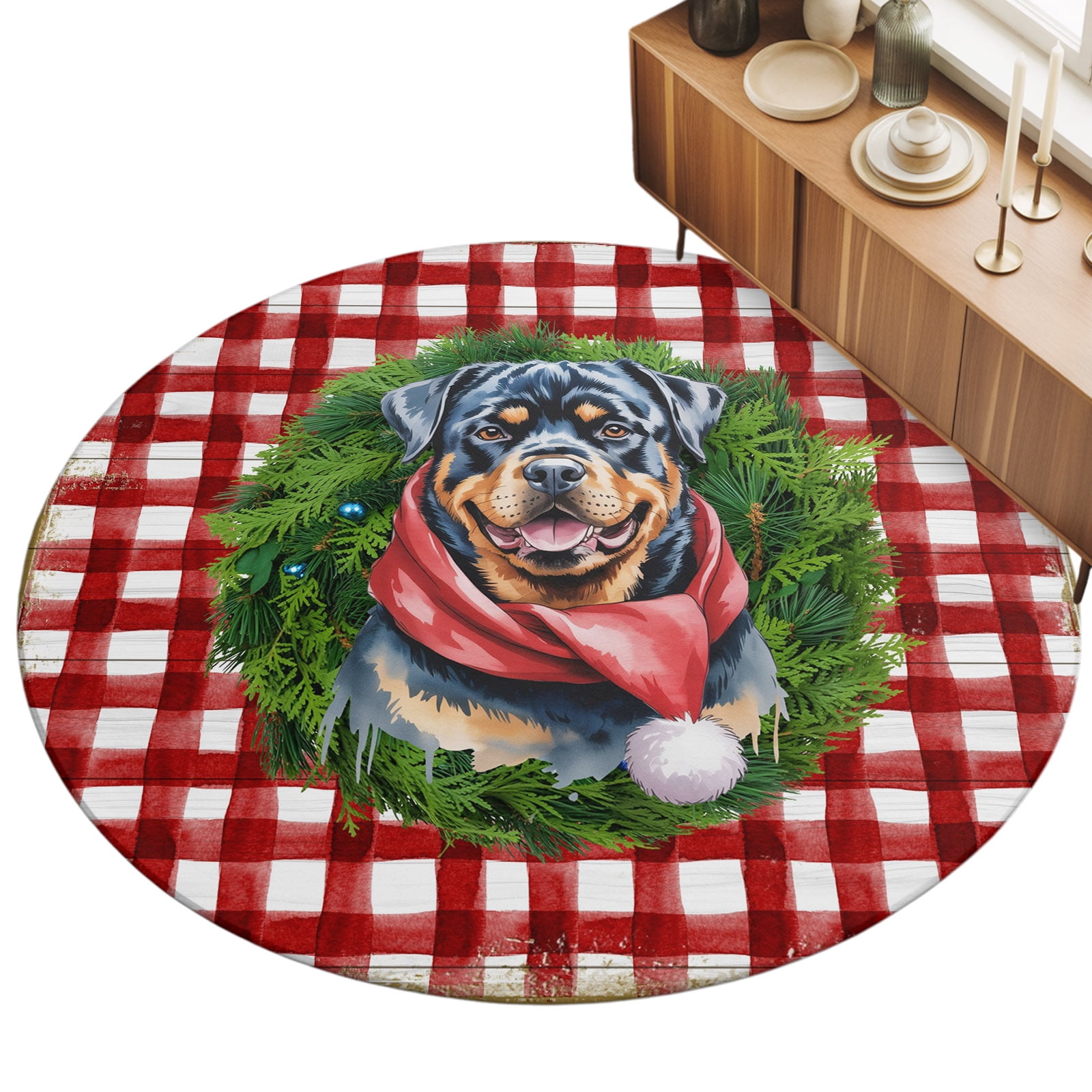 3.3ft Round Rug Wreath Dog Area Rugs for Living Room Bedroom Washable ...