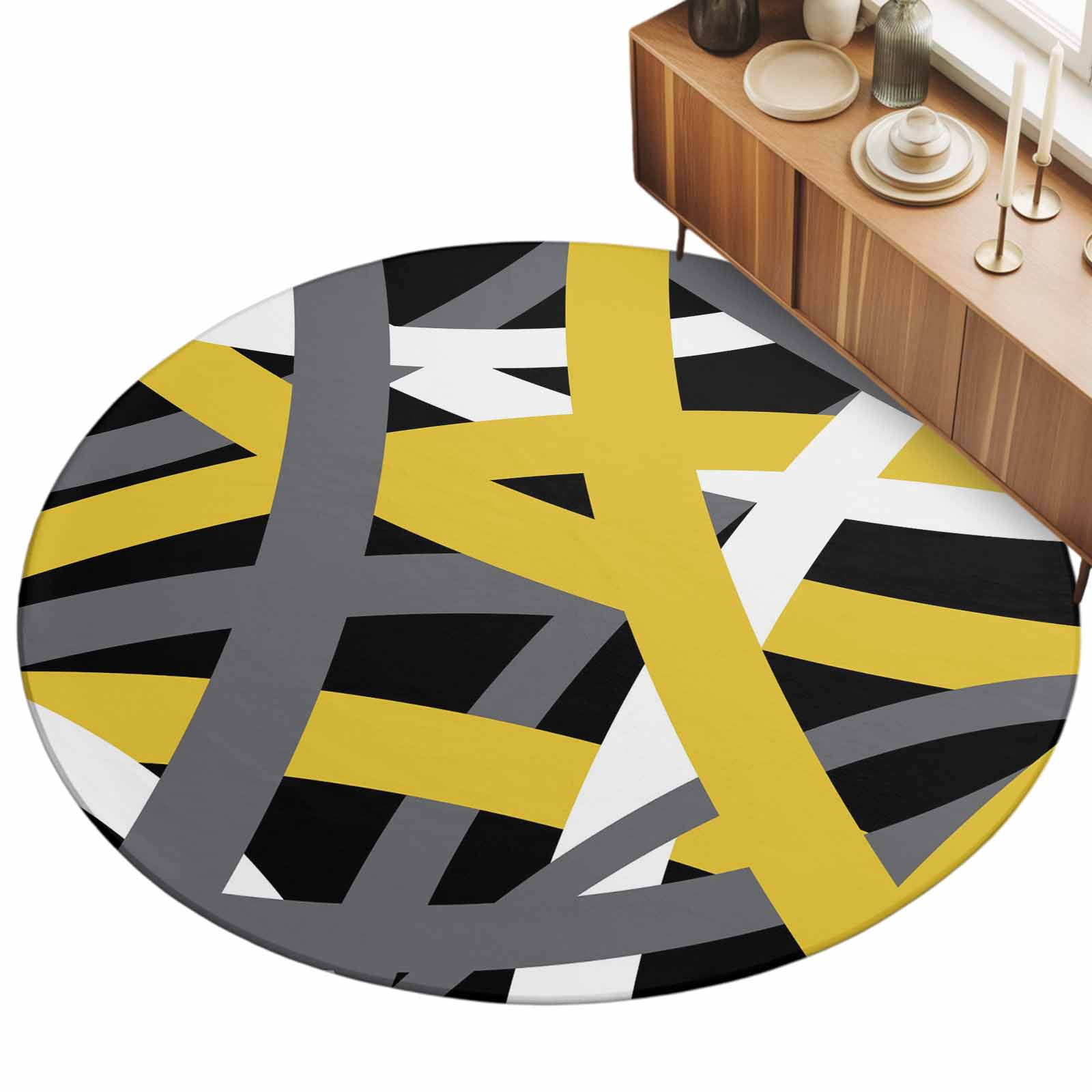 3.3ft Round Rug Yellow Black Geometric Area Rugs for Living Room ...
