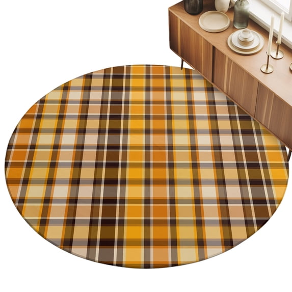 3.3ft Round Rug Yellow Black Plaid Area Rugs for Living Room Bedroom ...