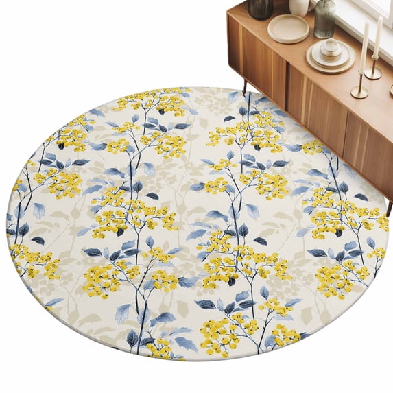 3.3ft Round Rug Yellow Blue Spring Floral Area Rugs for Living Room ...