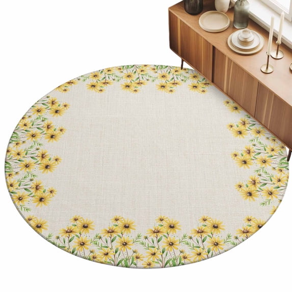3.3ft Round Rug Yellow Daisy Area Rugs for Living Room Bedroom Washable ...