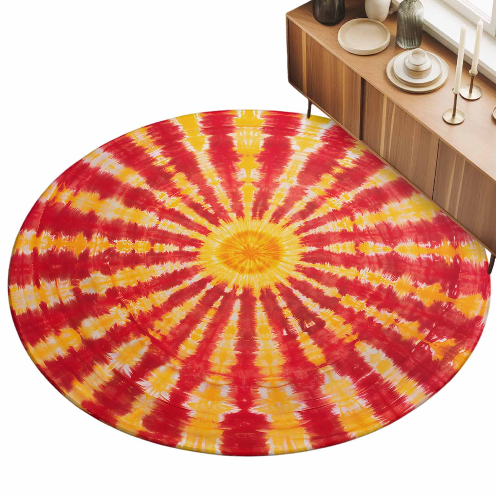 3.3ft Round Rug Yellow Red Boho Area Rugs for Living Room Bedroom ...