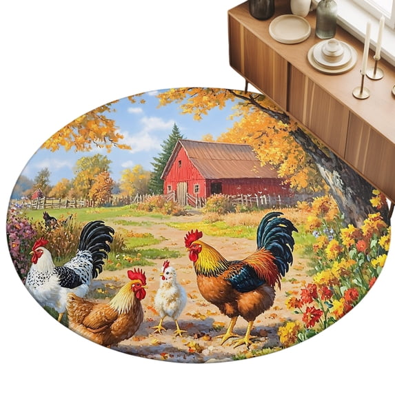 3.3ft Round Rug Yellow Retro Rooster Area Rugs for Living Room Bedroom ...