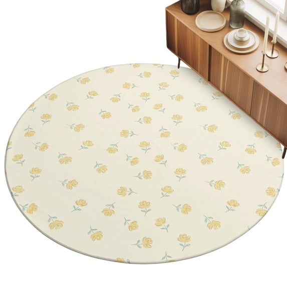 3.3ft Round Rug Yellow Spring Floral Area Rugs for Living Room Bedroom ...