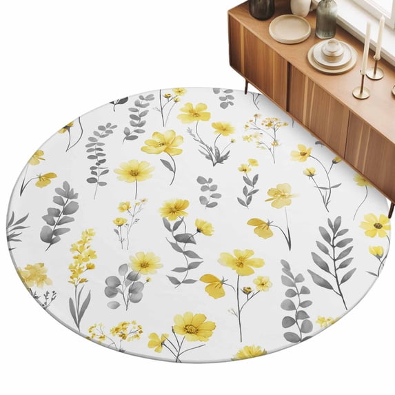 3.3ft Round Rug Yellow Spring Floral Area Rugs for Living Room Bedroom ...
