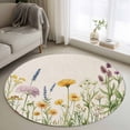 3.3ft Round Rug, Yellow Spring Floral Non-Skid Rubber Backing Large ...