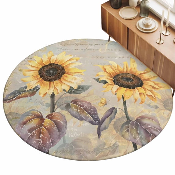 3.3ft Round Rug Yellow Sunflowers Area Rugs for Living Room Bedroom ...