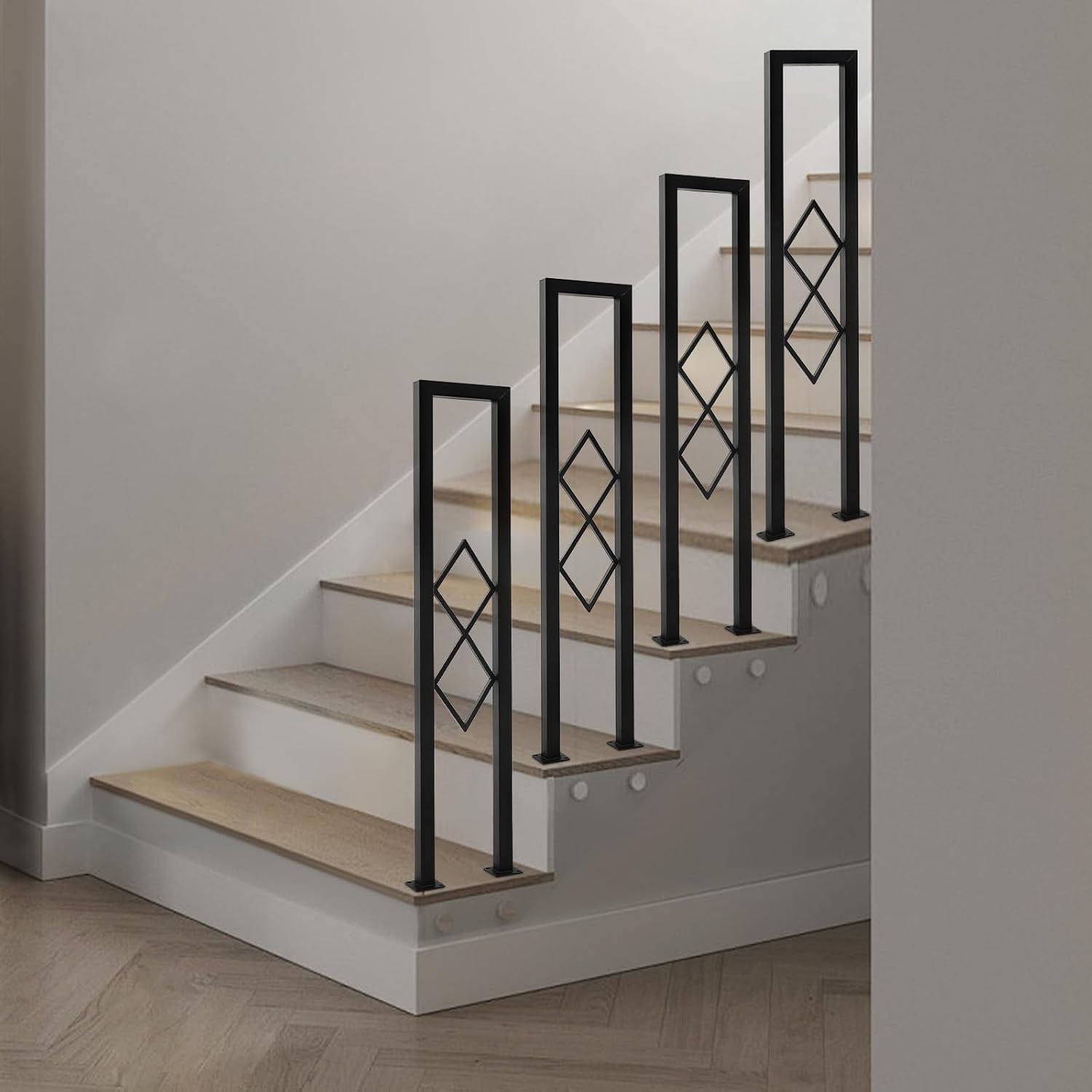 3.3ft U-Shaped Stair Handrail, Floor Mounted Carbon Steel Hand Rail ...