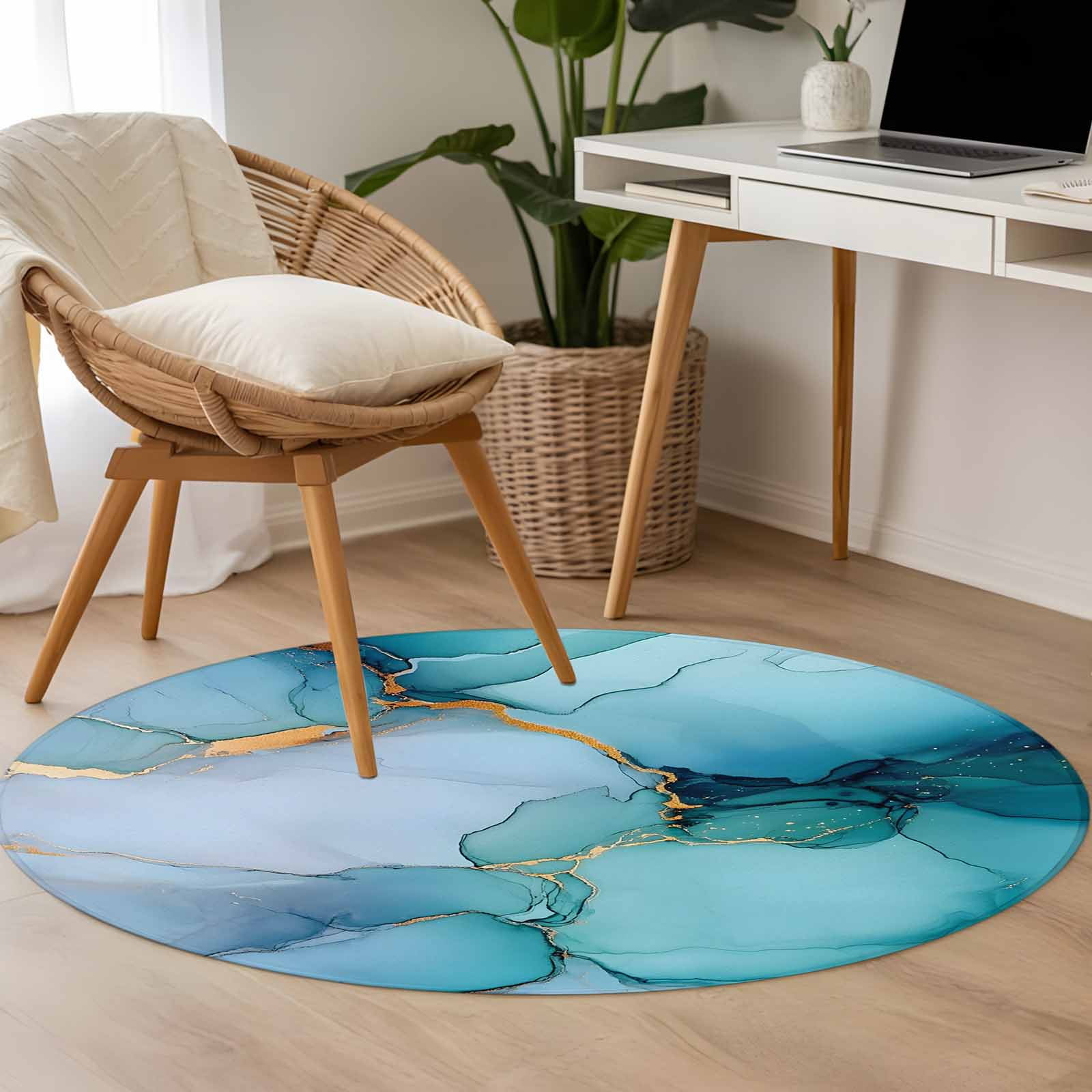 3.3ft Washable Round Rug, Marble Texture Non-Slip Circle Area Rug for ...