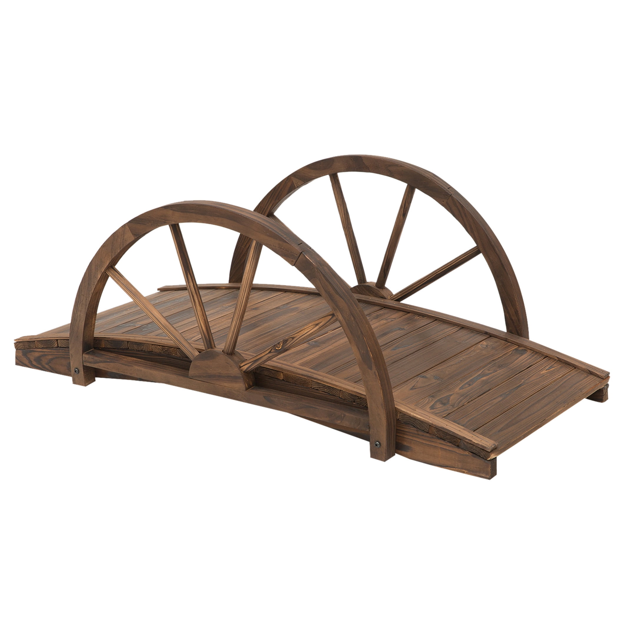 3.3ft Wooden Garden Bridge Arc Footbridge with Half-Wheel Style ...