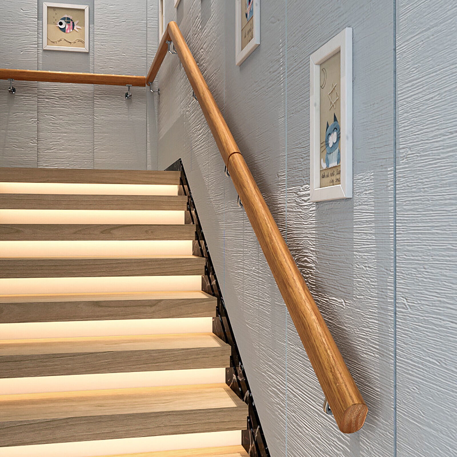 3.3ft Wooden Staircase Handrail - Nonslip Wall Hand Rail Home Stair ...