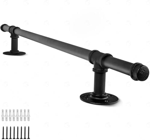 3.3ft black metal pipe handrail for indoor staircase, industrial wall ...