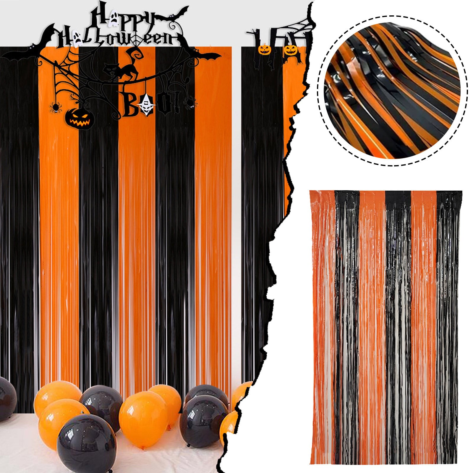 3.3ft x 6.6ft Orange Black Plastic Tinsel Foil Fringe Curtains Photo ...