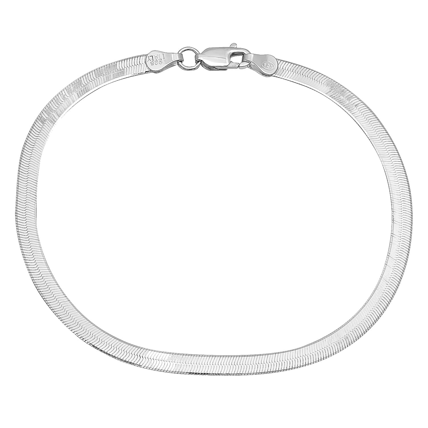 3.3mm Rhodium Plated Silver Flat Herringbone Chain Link Bracelet, 8 ...