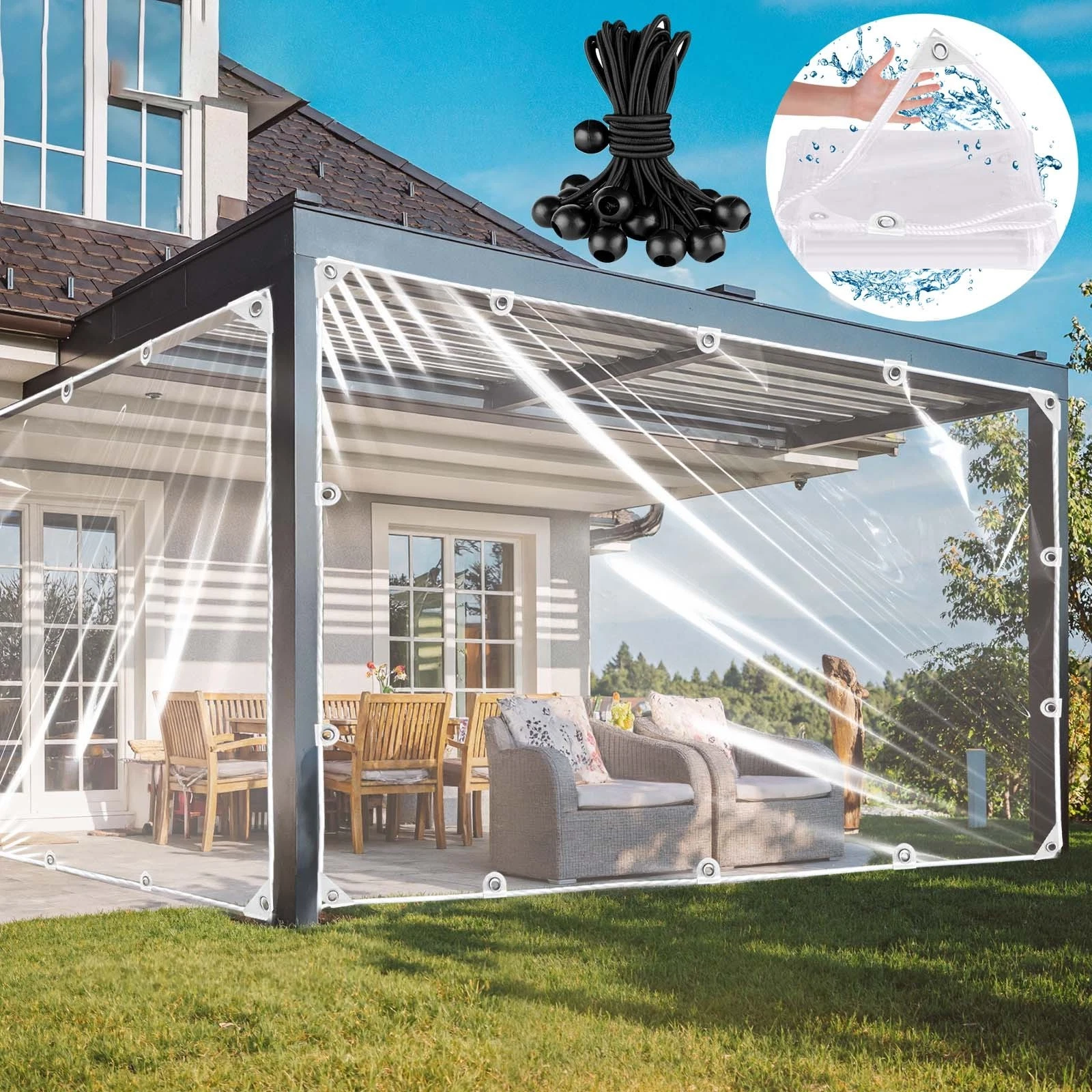 (3.3x9.8ft) Clear Waterproof Tarp with Grommets, Upgraded EdgeTear ...