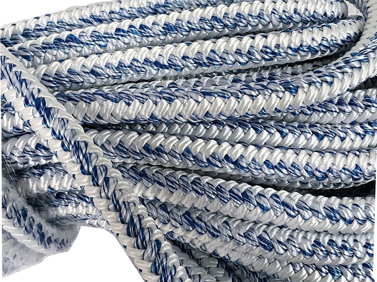 3/4", 12 carrier 24 strand polyester Bull Rope, Blue/White, 100 ft ...