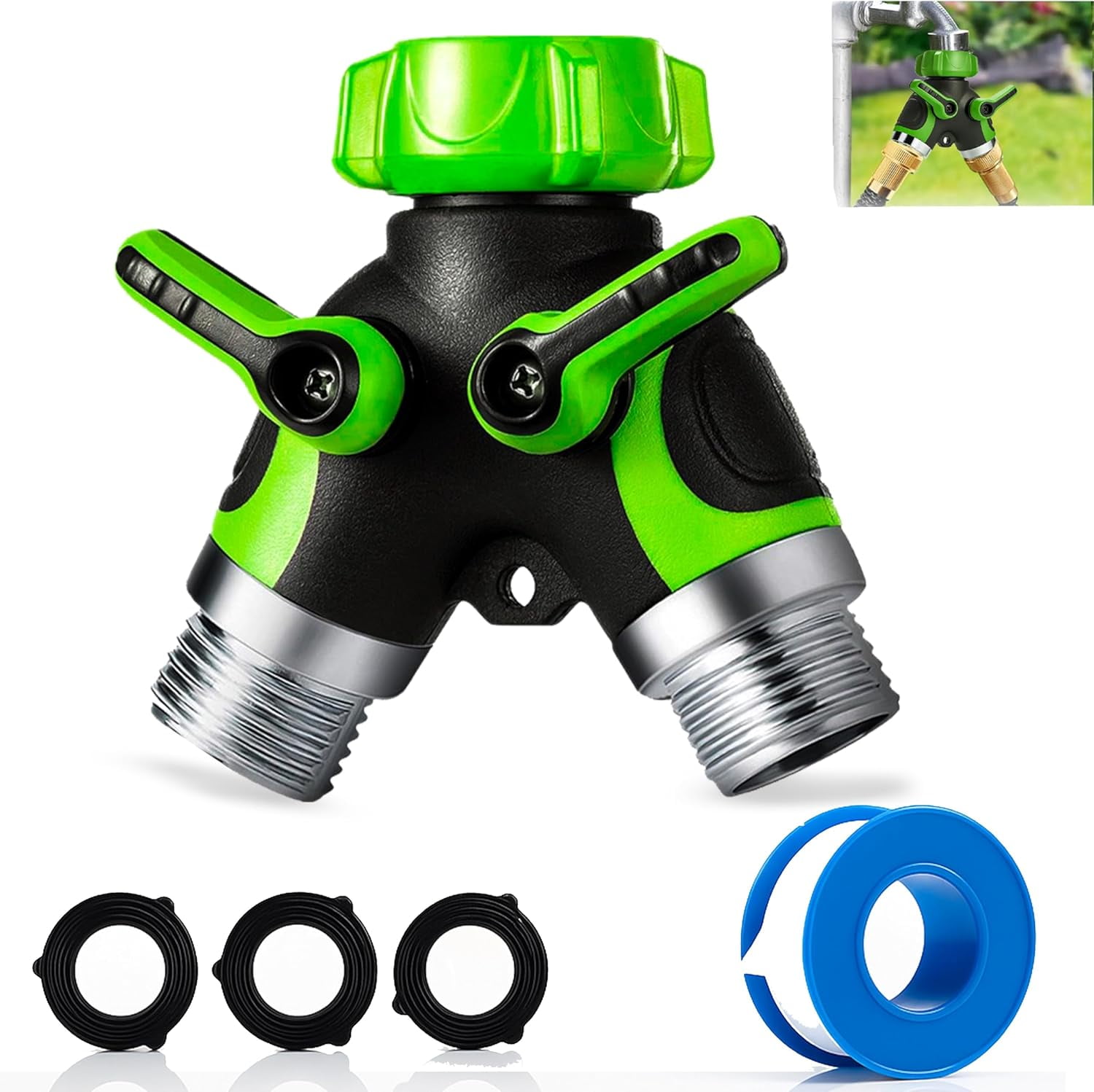 3/4" 2 Way Hose Splitter Leakproof Full Faucet Spigot Splitter Easy ...