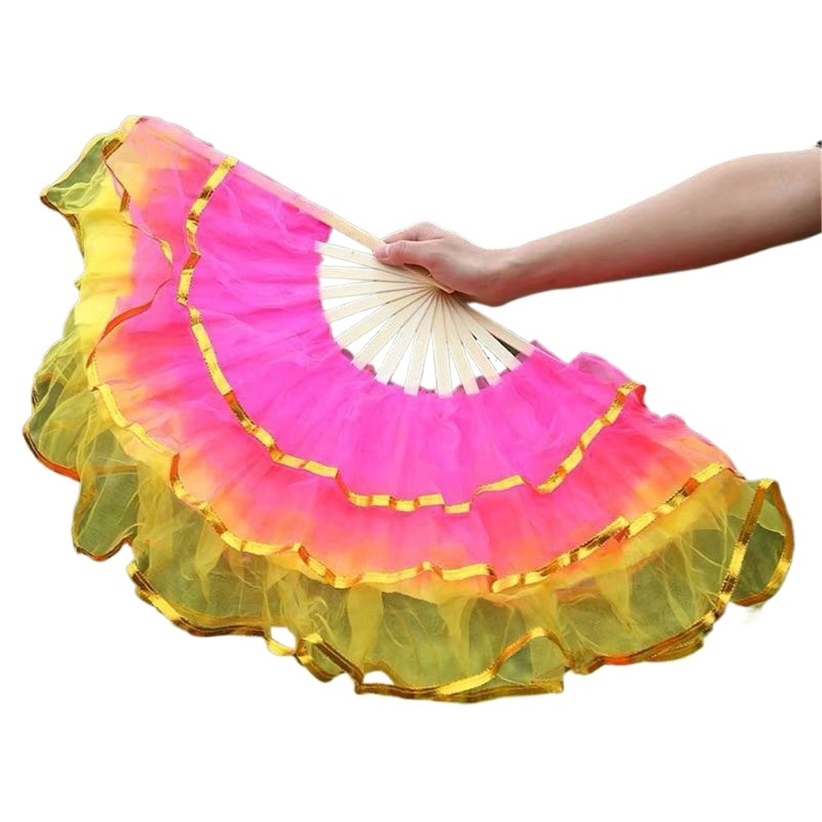 3/4/5/6 Layers Large Silk Flower Dancing Hand Fan Foldable Handmade ...