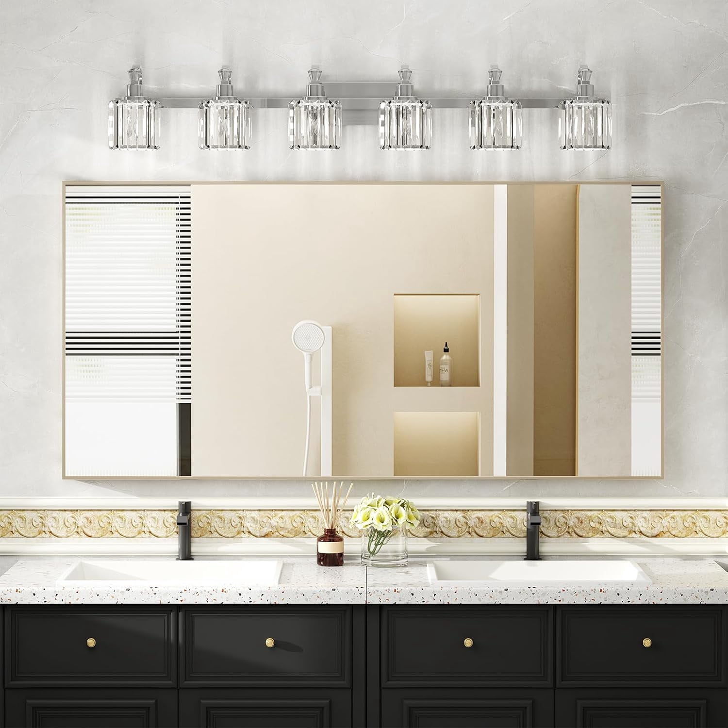 3/4/5/6-Lights Modern Crystal Bathroom Light, Fixtures-Chrome Vanity ...