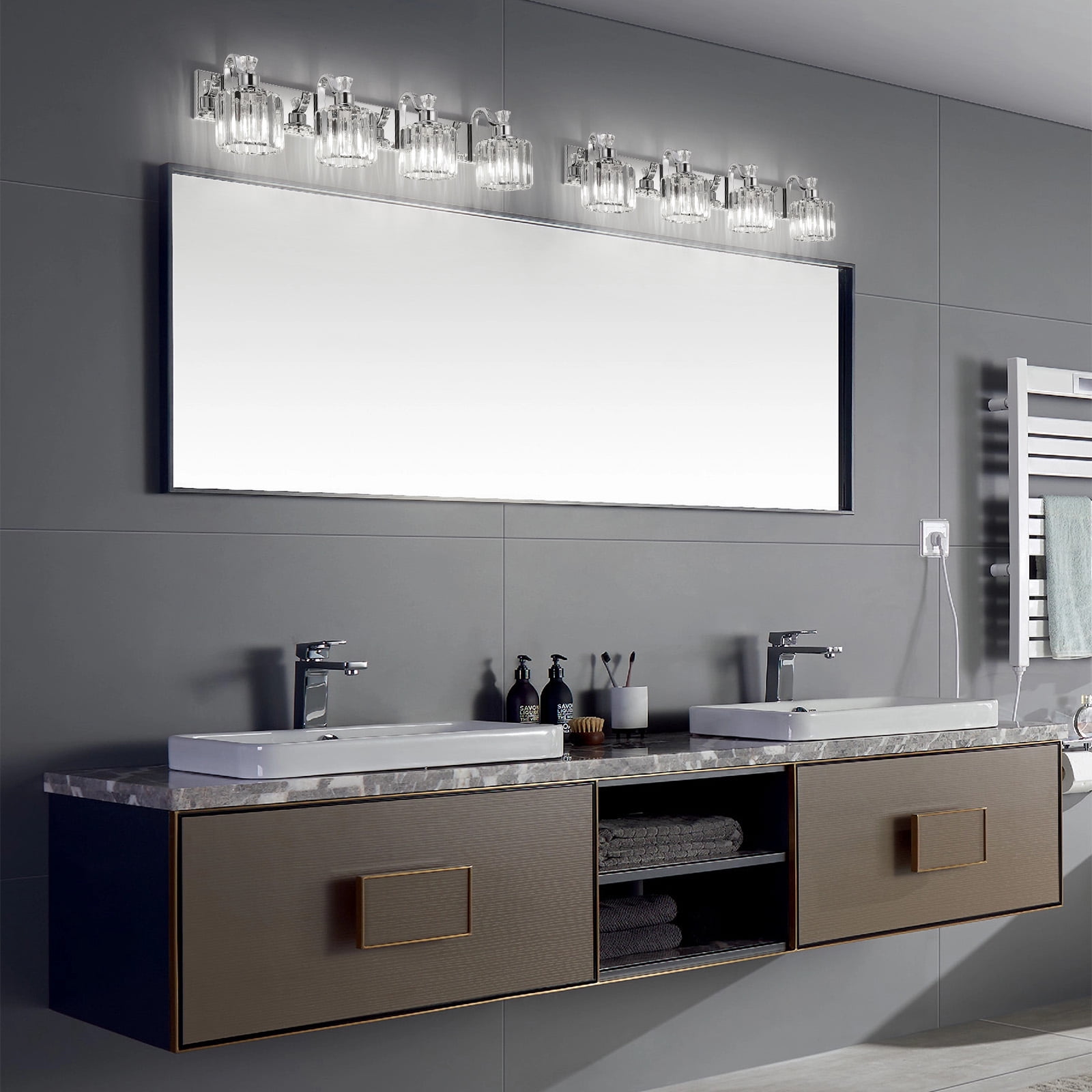 3/4/5/6-Lights Modern Crystal Bathroom Light, Fixtures-Chrome Vanity ...