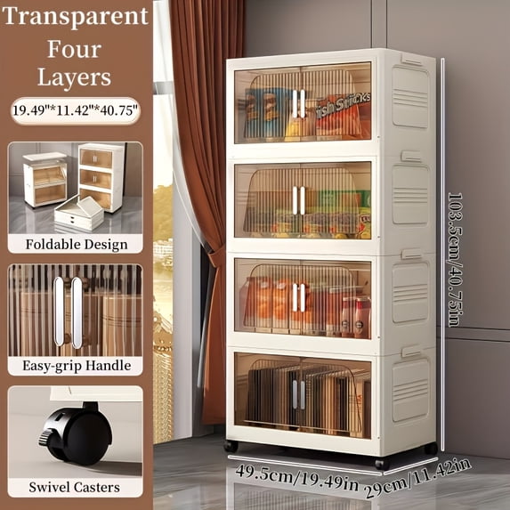 3/4/5/6 Tier Foldable Stackable Plastic Storage Cabinet with Lid Handle ...