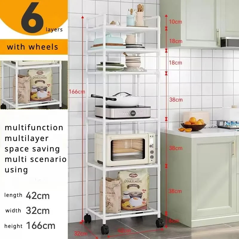3/4/5/6Layers Kitchen Storage Rack Movable Household Trolley Organizer ...