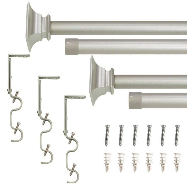 3/4" & 5/8" Drapery Double Curtain Rod Set with End Cap finials_Silver ...