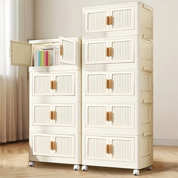 3/4/5 Layer Foldable Storage Bin - Rolling Double Doors, Large Capacity ...