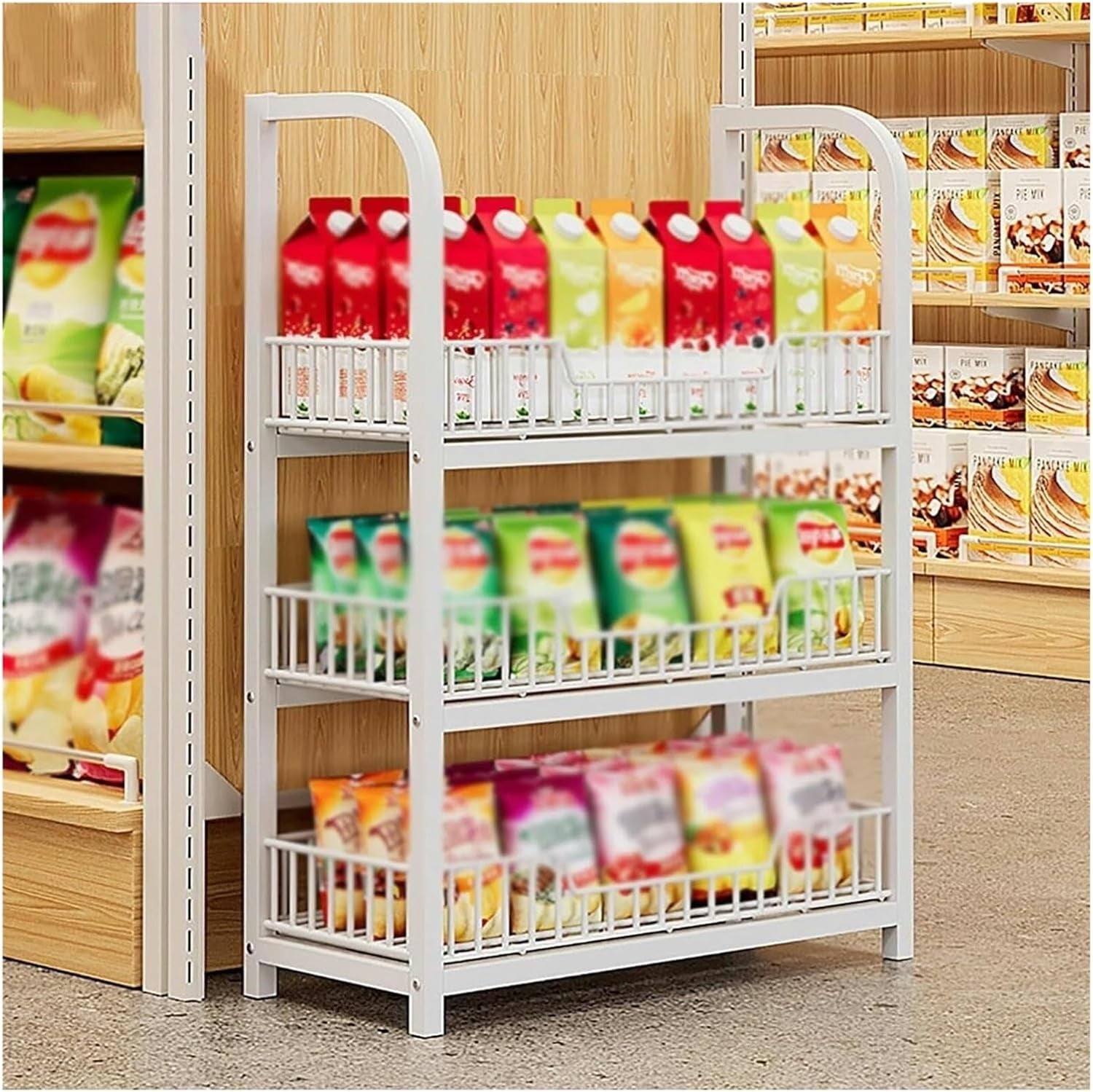 3/4/5 Shelves Snack Rack Display Rack, Black/White Supermarket Snacks ...