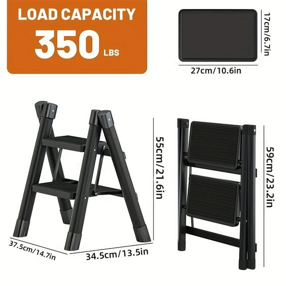3/4/5-Step Folding Ladder - 500LB Capacity Anti-Slip Steel Stool with ...