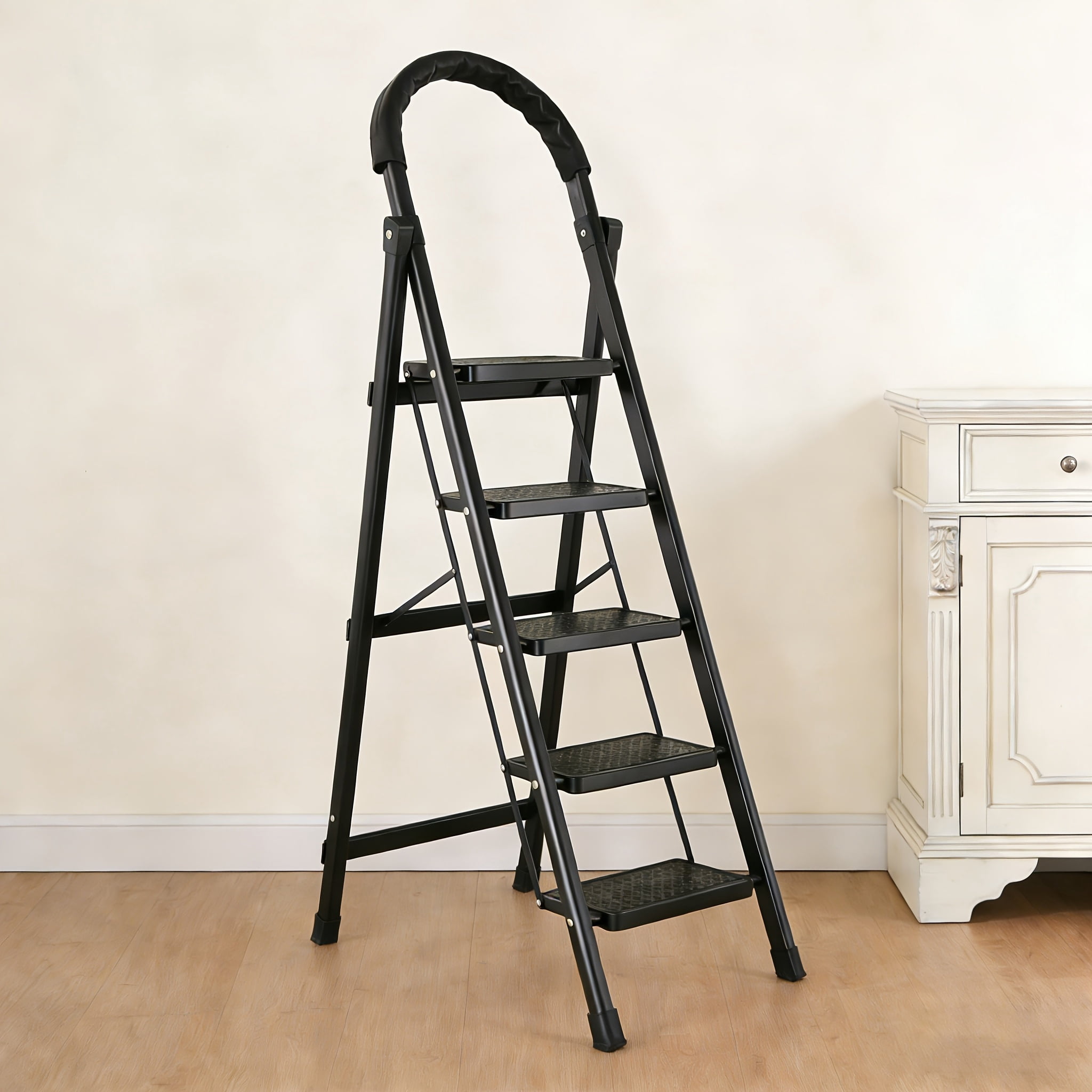 3 4 5 Step Ladder for Adults, Wide Non-Slip Pedals, Curved Soft Cushion ...